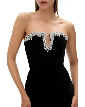 Rachel Gilbert Claudine Embellished Notch Neck Gown