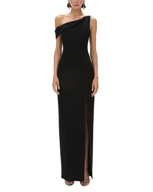 Rachel Gilbert Emilie Asymmetric Side Slit Gown - Black