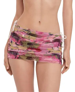 Steve Madden Ruched Mesh Skirt Cover Up Bottom - Multi
