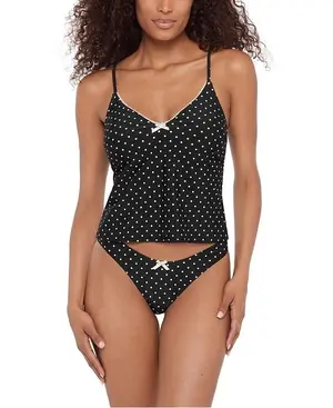 Steve Madden Polka Dot Lace Back Cami Tankini With Bow And Picot Edge