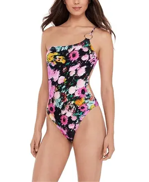 Steve Madden One Shoulder One Piece Swimsuit With Floral Print - Multi