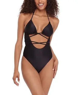 Steve Madden Strappy Cutout One Piece Swimsuit - Raven