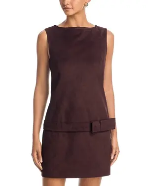 MILLY Faux Suede Mini Dress - Dark Brown