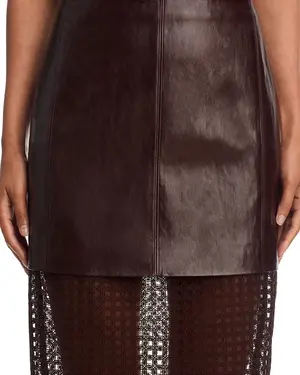 MILLY Novah Faux Leather Midi Skirt With Lace Detail