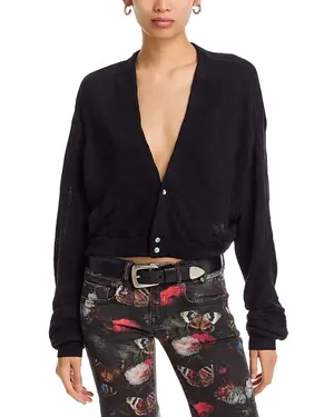 R13 Merino Wool Cropped Cardigan - Black