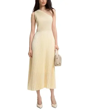 Hugo Boss Asymmetrical Pleated Midi Dress - Open Beige