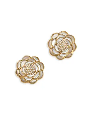 Bloomingdale'S Mother Of Pearl & Diamond Flower Stud Earrings In 14k Yellow - Gold