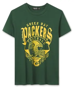 Junk Food Clothing Green Bay Packers Vintage Football Graphic T-shirt - Hunter