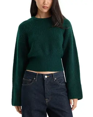 Good American Chunky Knit Cropped Sweater - Forest Green