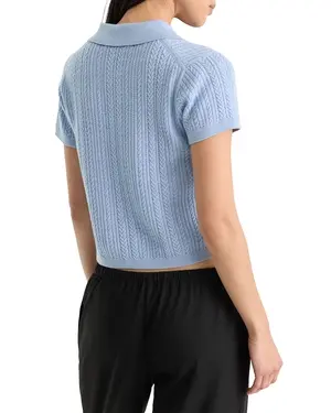 Good American Micro Wool Cable Knit Polo