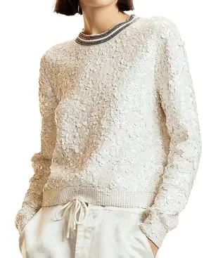 Cynthia Rowley Sequin Crewneck Sweater - White