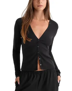 Good American Rib V-neck Cardigan Tee - Black