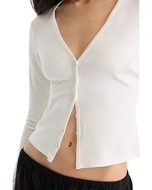 Good American The Rib V Neck Cardigan Tee