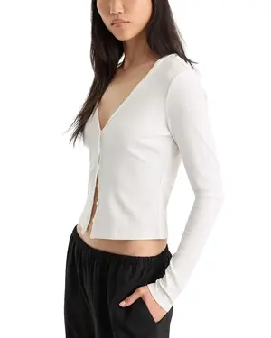 Good American The Rib V Neck Cardigan Tee