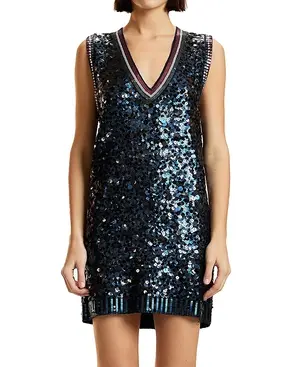 Cynthia Rowley Sequin V-neck Mini Knit Dress - Navy