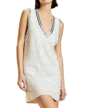 Cynthia Rowley Sequin V-neck Mini Knit Dress - White