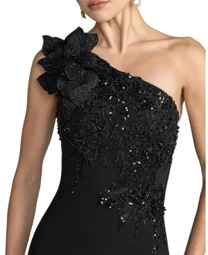 Mac Duggal One Shoulder Gown With 3d Flower Applique