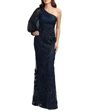 Mac Duggal One-sleeve Embellished Gown - Navy