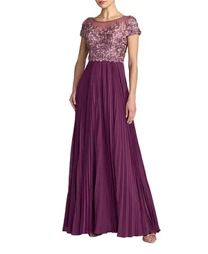 Mac Duggal Petite Embroidered Cap Sleeve High Neck Gown