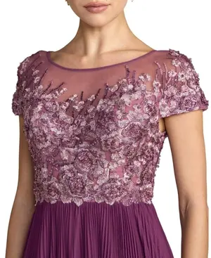 Mac Duggal Petite Embroidered Cap Sleeve High Neck Gown