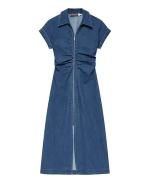 Mint Velvet Denim Ruched Waist Midi Shirt Dress
