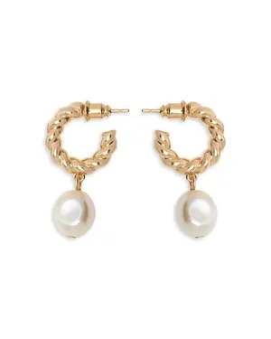 Maje Imitation Pearl Twisted Hoop Earrings, 1l - Gold