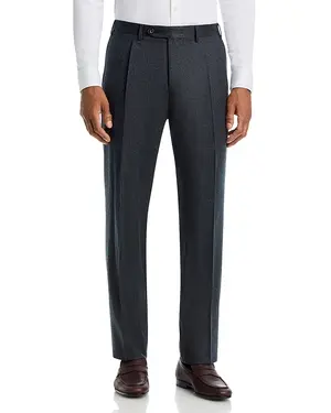 Canali Regular Fit Pleat Flannel Trousers - Charcoal