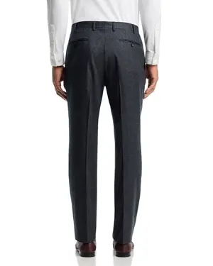 Canali Regular Fit Pleat Flannel Trousers - Charcoal
