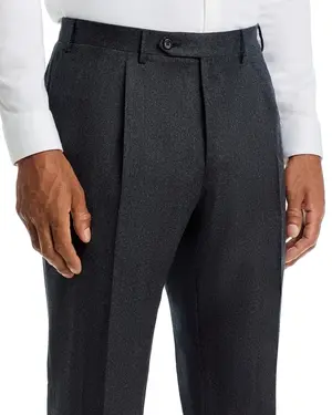 Canali Regular Fit Pleat Flannel Trousers - Charcoal