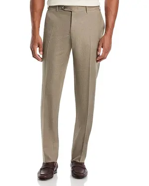 Canali Capri Regular Fit Flat Front Flannel Trousers - Beige