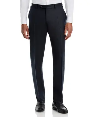 Canali Capri Regular Fit Flat Front Flannel Trousers - Charcoal