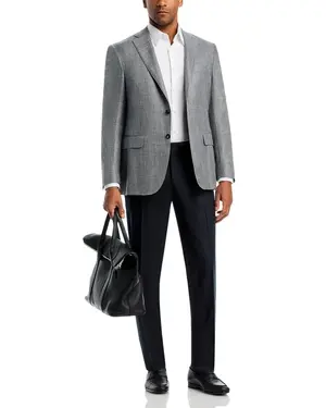 Canali Capri Regular Fit Flat Front Flannel Trousers - Charcoal