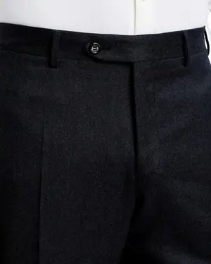 Canali Capri Regular Fit Flat Front Flannel Trousers - Charcoal