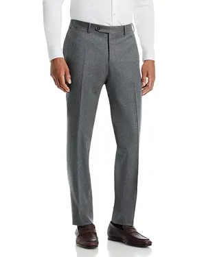 Canali Capri Regular Fit Flat Front Flannel Trousers - Grey