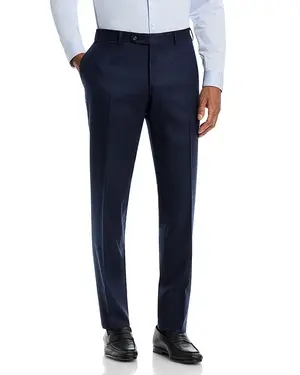 Canali Capri Regular Fit Flat Front Flannel Trousers - Navy