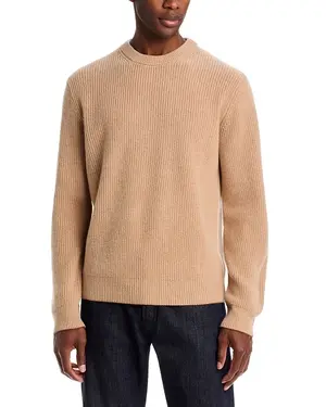 Canali Wool & Cashmere Ribbed Knit Crew Sweater - Tan