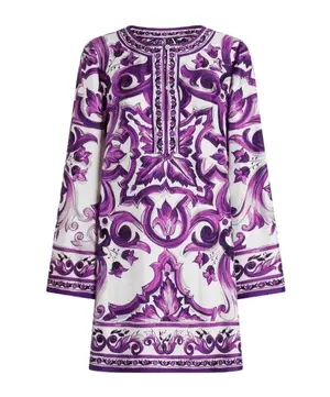 Dolce & Gabbana Graphic Print Long Sleeve Dress - Purple