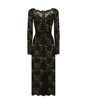 Dolce & Gabbana Dolce Gabbana Floral Lace Midi Dress - Black