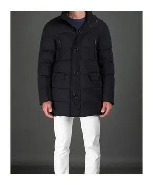 MOORER Button-down Hooded Down Coat - Dark Blue