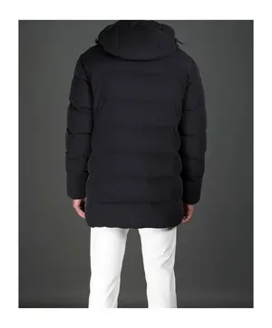 MOORER Button-down Hooded Down Coat - Dark Blue