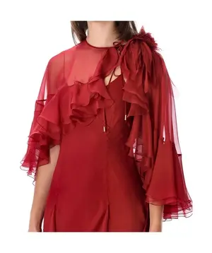Alberta Ferretti Satin Chiffon Gown With Tiered Ruffled Shawl - No
