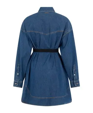 Versace Chambray Denim Mini Dress With Medusa Hardware - Light Blue