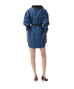 Versace Chambray Denim Mini Dress With Medusa Hardware - Light Blue