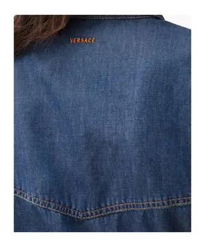 Versace Chambray Denim Mini Dress With Medusa Hardware - Light Blue