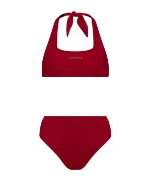 Balmain Halter Neck Two-piece Swimsuit With Letter Details - Red