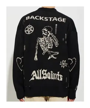 ALLSAINTS V-neck Long-sleeve Knit Top With Graphic Pattern