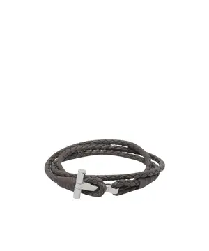 TOM FORD Woven Leather Bracelet With Metal Detailing - Grey
