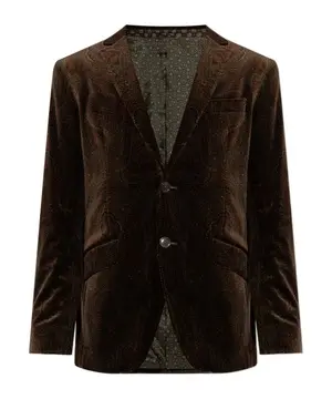 Etro Single-breasted Jacket In Arnica Motif Stretch Cotton Velvet