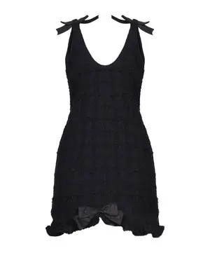 Alessandra Rich Bow Embellished Check Tweed Bouclé Mini Dress - Black