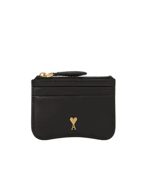 AMI Paris Zipper Card Holder - Black/old Brass